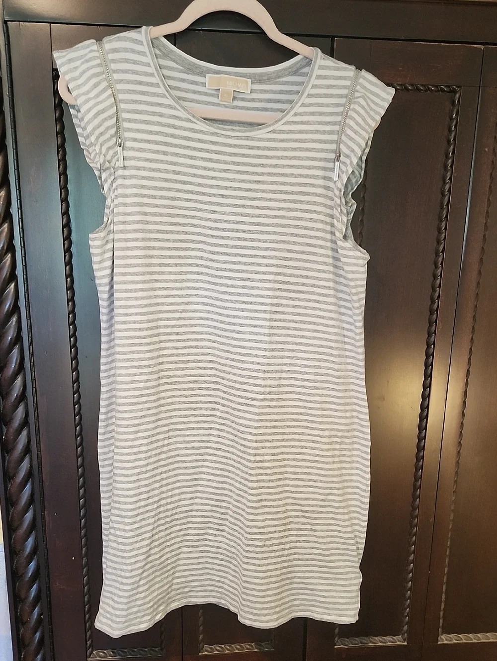 Michael Kors | Dresses | Michael Kors Gray And White Striped Sleeveless ...